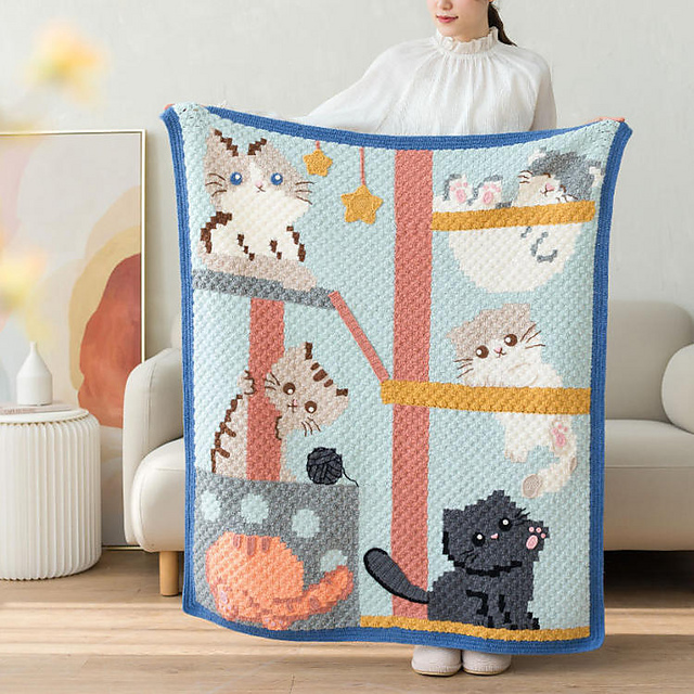 Ravelry: Meow Pixel Blanket pattern by Susan's family
