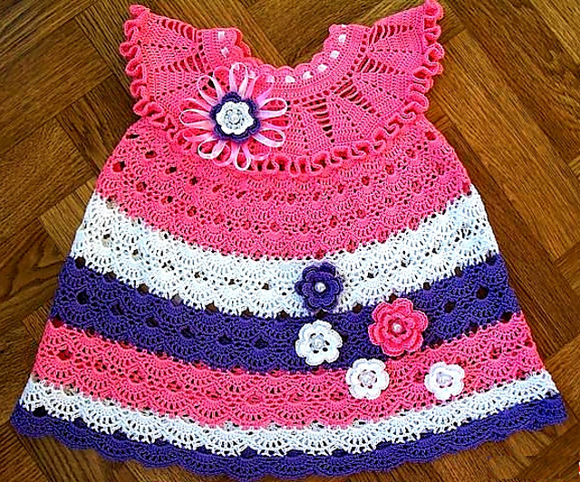 Ravelry: Colorful Shell Pattern Dress with 3D Flowers pattern by ...
