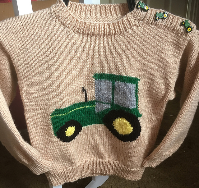 Ravelry: Child’s Green Tractor Sweater pattern by Carole Thacker