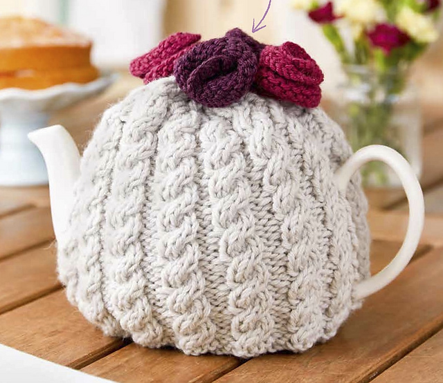 Ravelry: Cable Tea Cosy with Roses pattern by Monica Russel