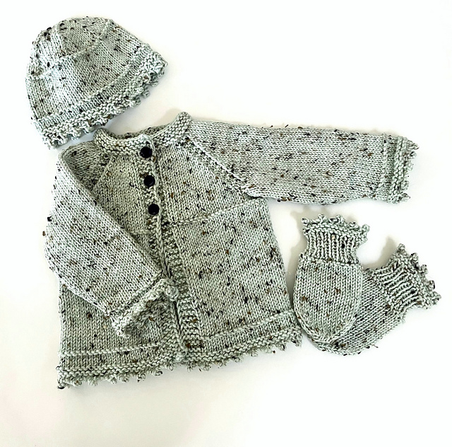 Ravelry: Picot Baby Cardigan, Hat and Mittens pattern by Sharyn Armstrong