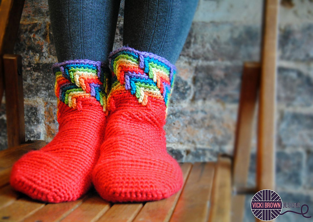 Ravelry: Rainbow Slipper Socks pattern by Vicki Brown