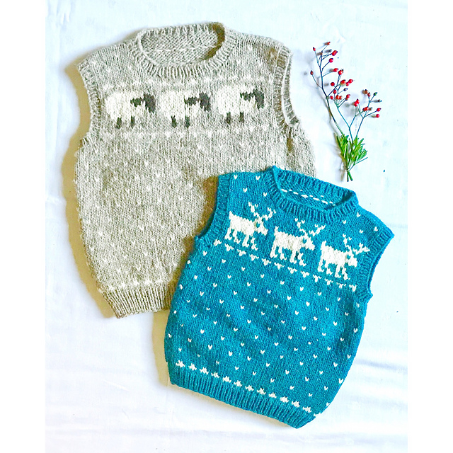 Ravelry: #03 Sheep & Reindeer Child's Vests pattern by Melinda Goodfellow