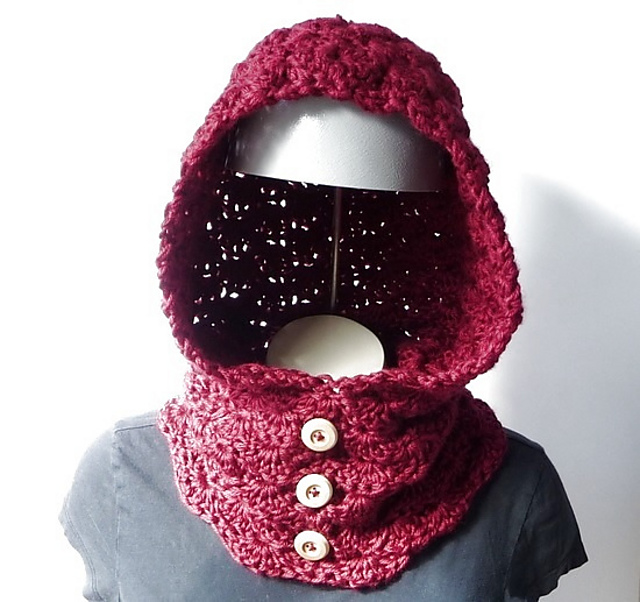 Ravelry: Hooded Cowl Button Neck Warmer Hoodie pattern by Jennifer Roy